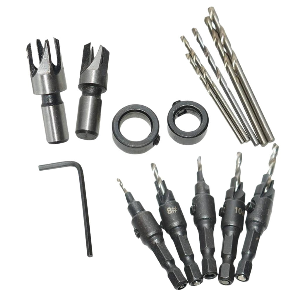 15pcs Wood Countersink Drill Bit Set with Limit Ring for Woodworking ...