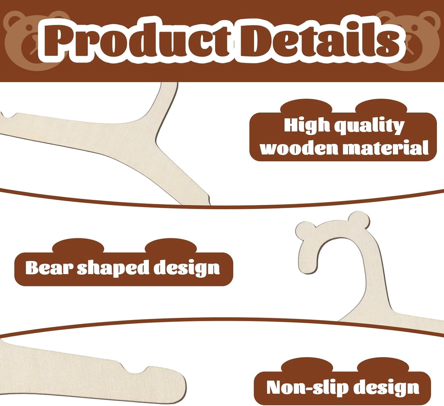 15pcs Wooden Baby Hangers, Hangers for Baby Clothes with Bear Ears, Non ...