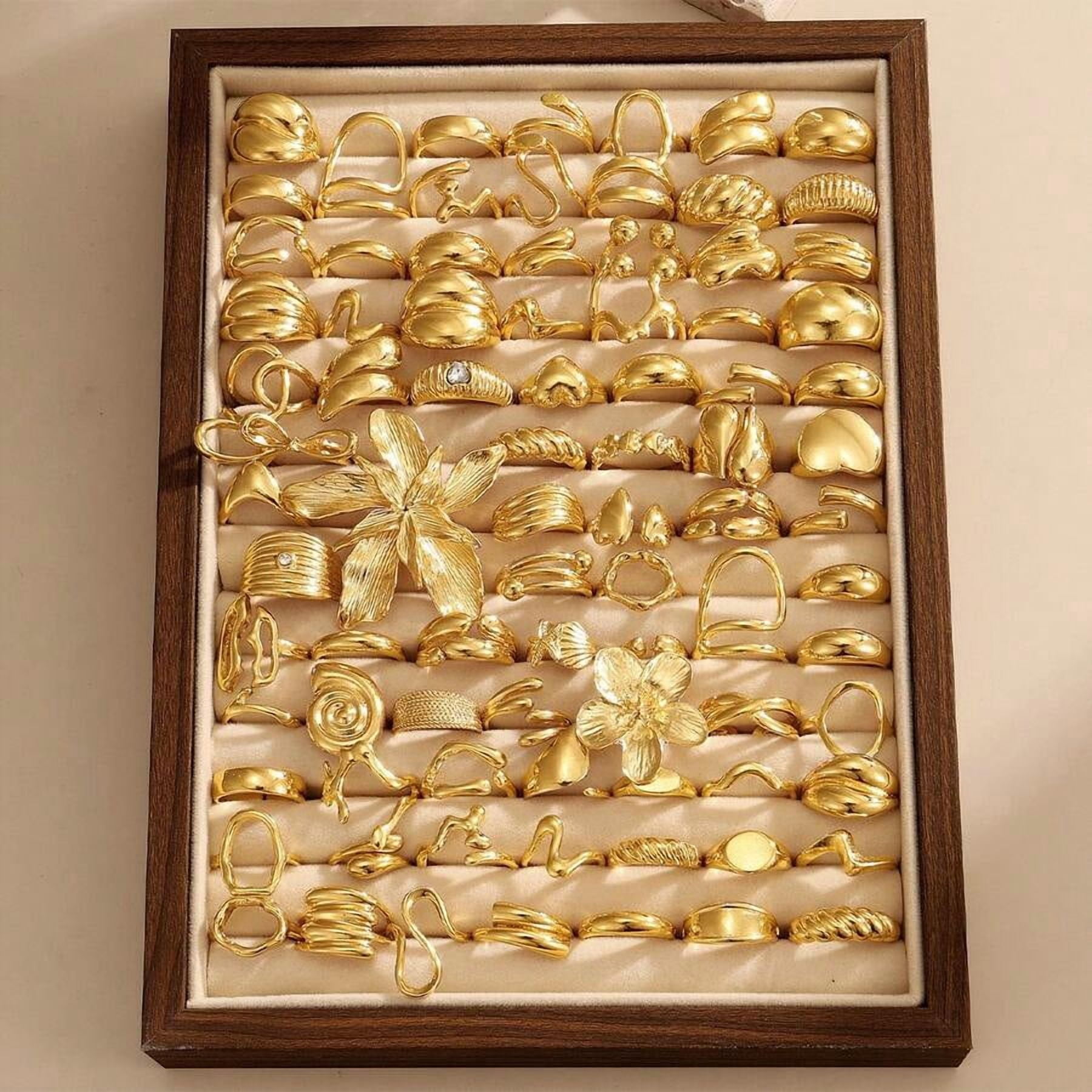 15pcs Yellow Gold Fashion Ring Set: Assorted Exaggerated Designs, Lava ...
