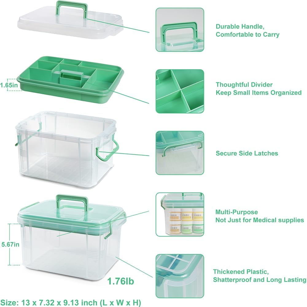 15qt Clear Medicine Organizer Storage Box with Tray, Plastic First Aid ...
