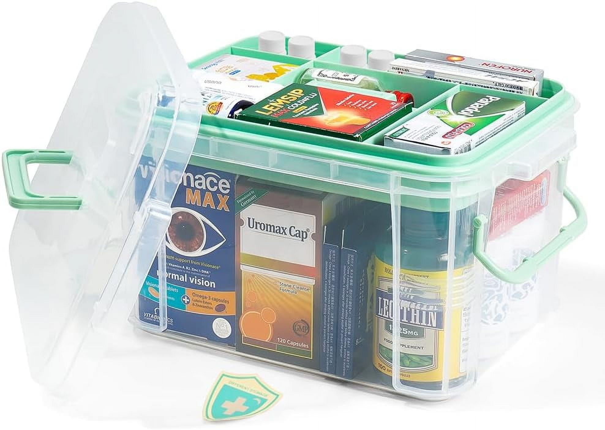 15qt Clear Medicine Organizer Storage Box with Tray, Plastic First Aid ...