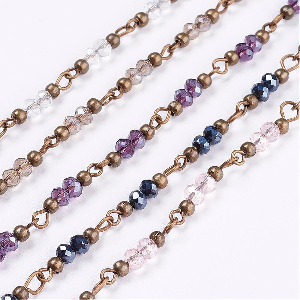 15strands Handmade Glass Beaded Chains Unwelded with Iron and Brass ...