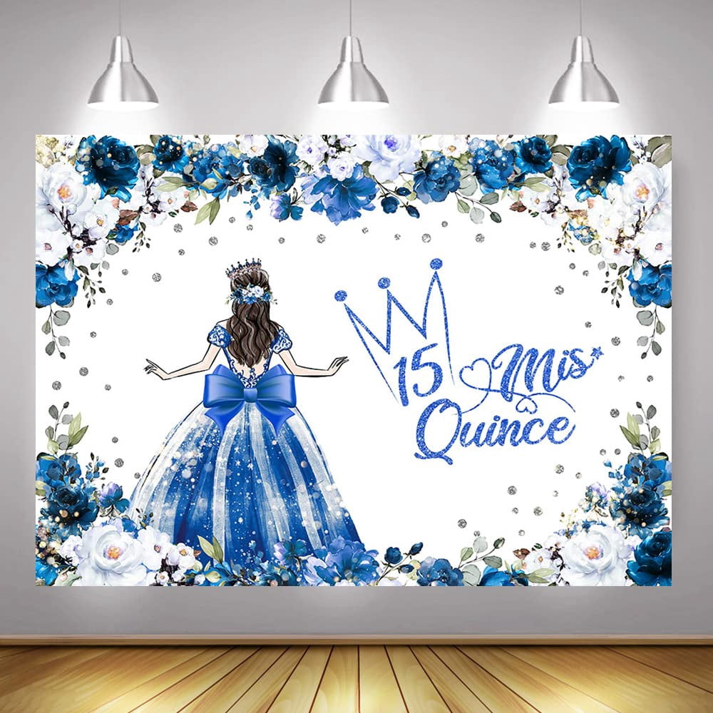 15th Birthday Backdrop 15 Years Old Mis Quince for Girl Sweet Blue ...