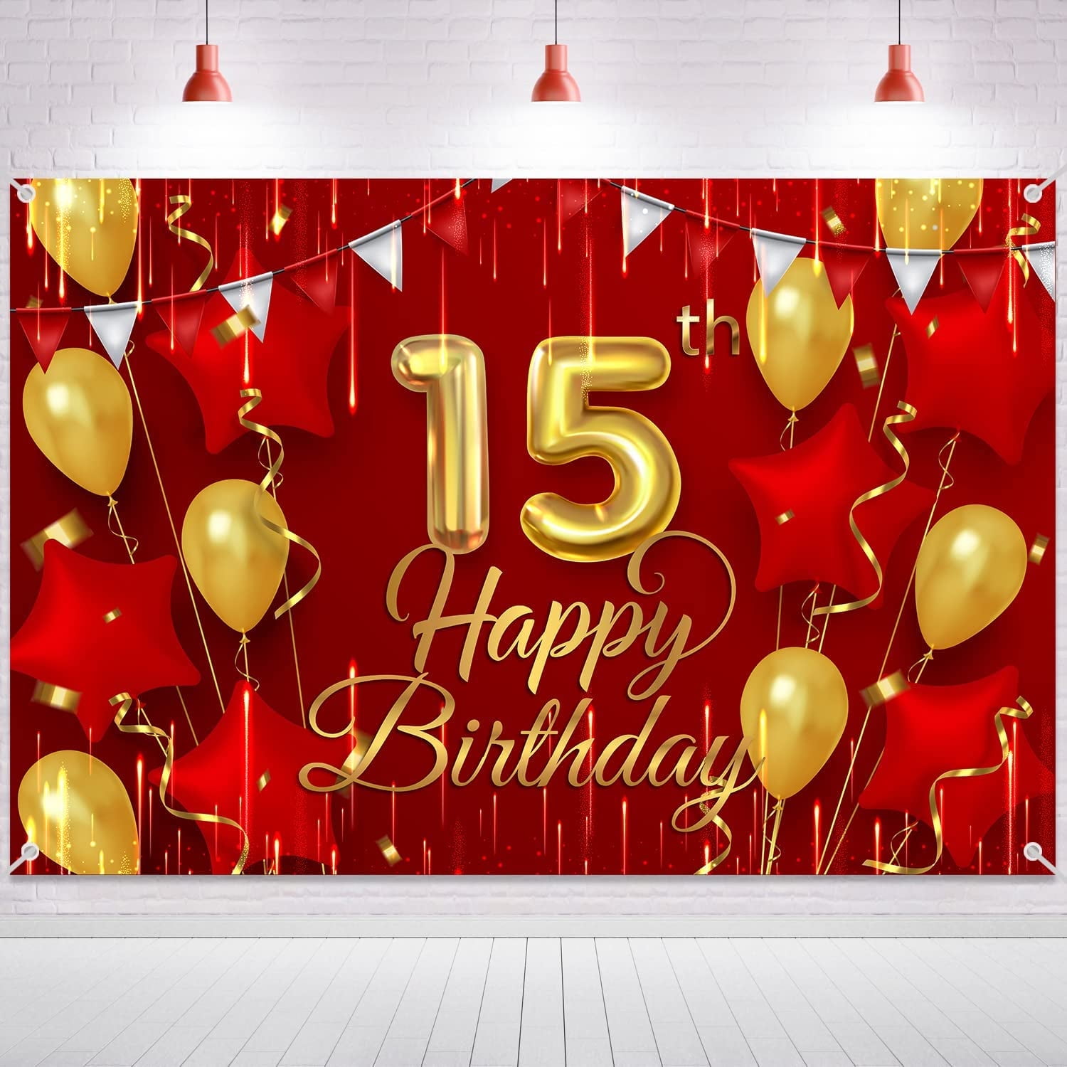 15th Birthday Backdrop Banner Decorations Red and Gold for Boys Girls ...