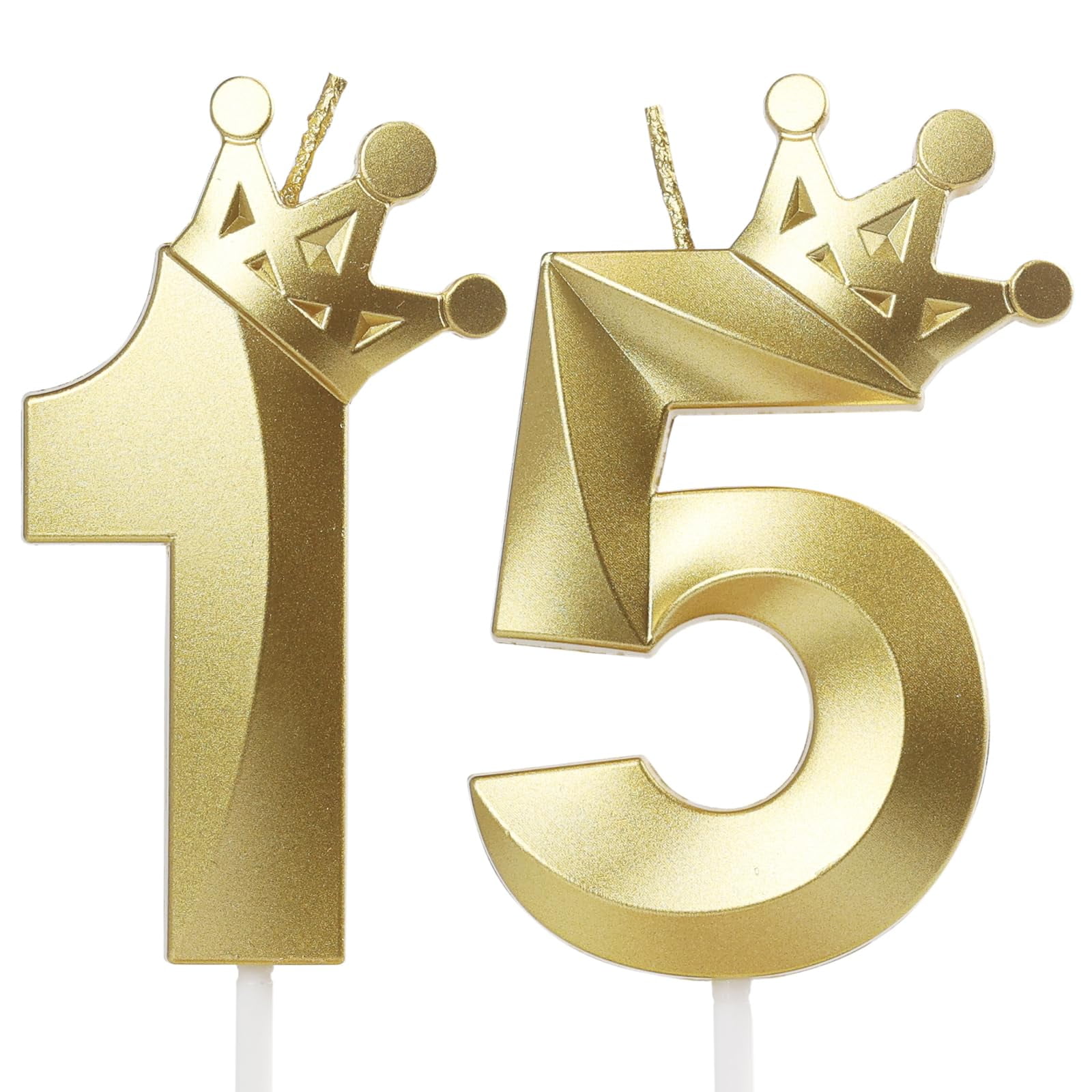 15th Birthday for Cake, Number 15 Gold with Crown, 3D Design Birthday ...