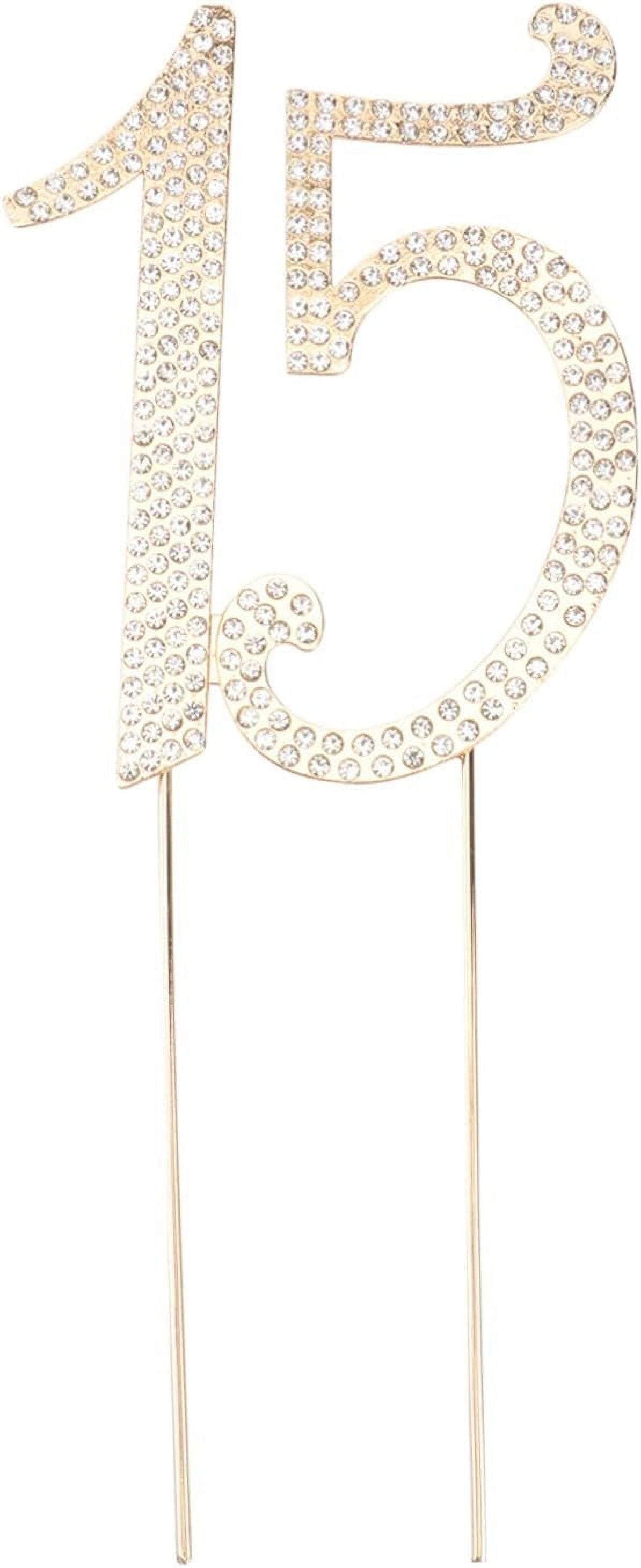 15th Birthday Cake Topper, Gold Crystal Rhinestone Number 15 Topper for ...