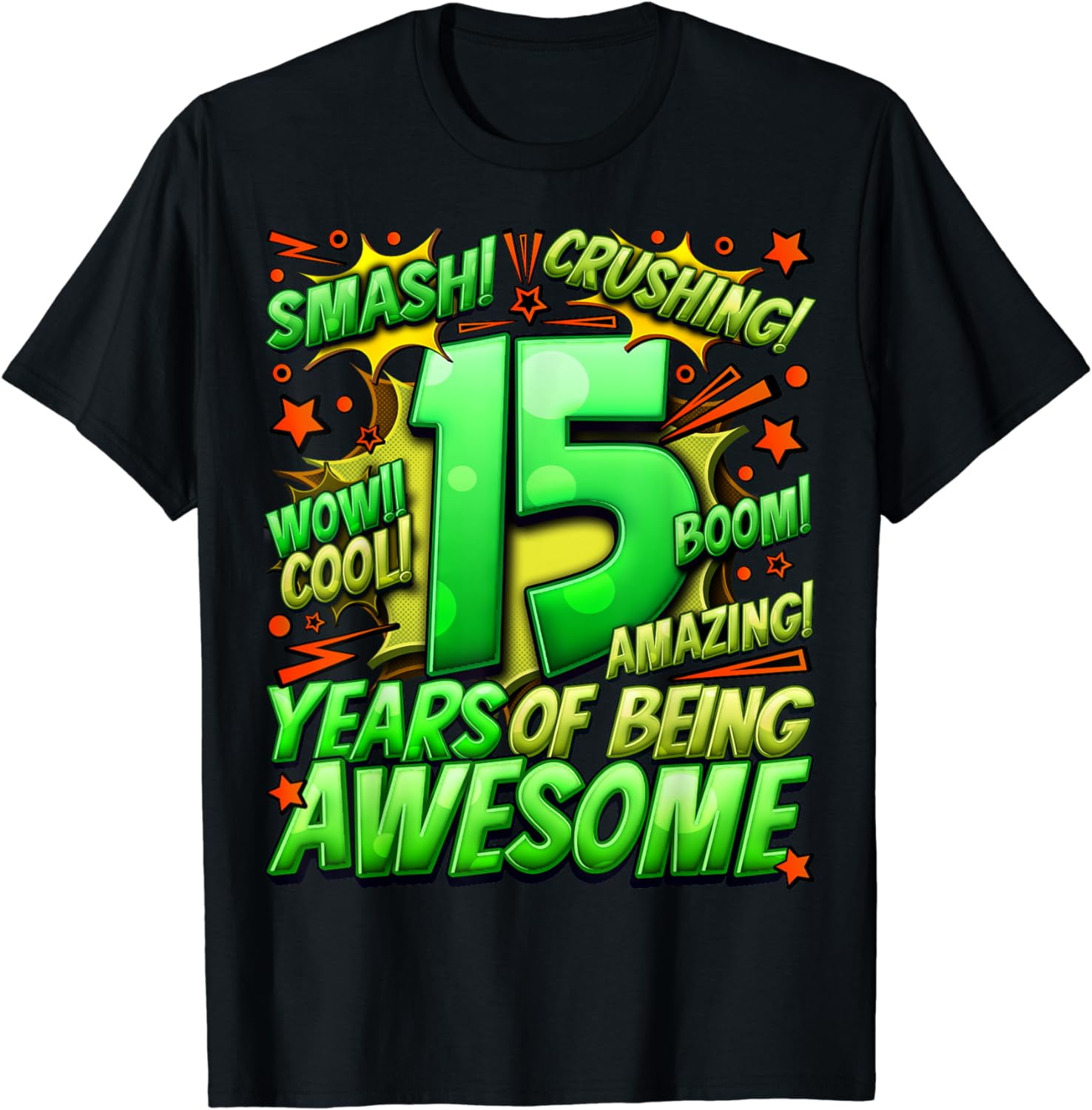 15th Birthday Comic Style Awesome Since 2008 15 Year Old Boy T-Shirt ...