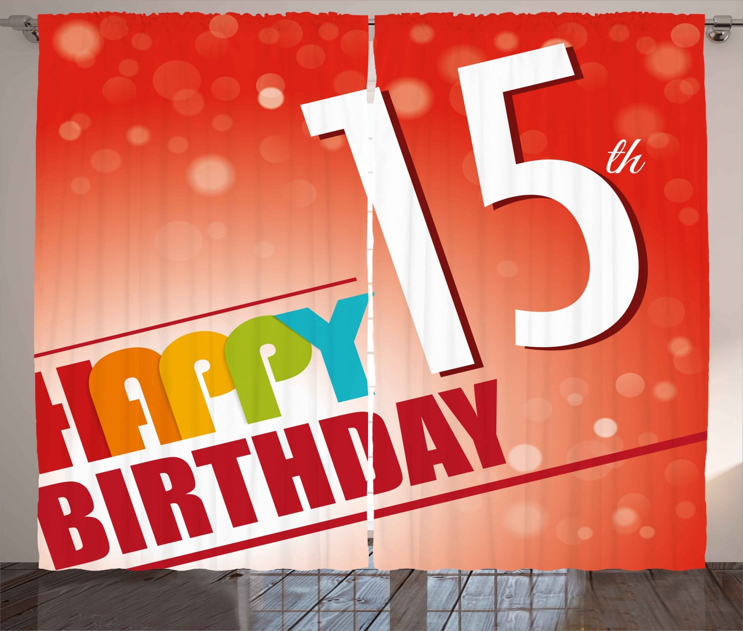 15th Birthday Curtains 2 Panels Set, Happy Fifteenth Birthday Concept ...
