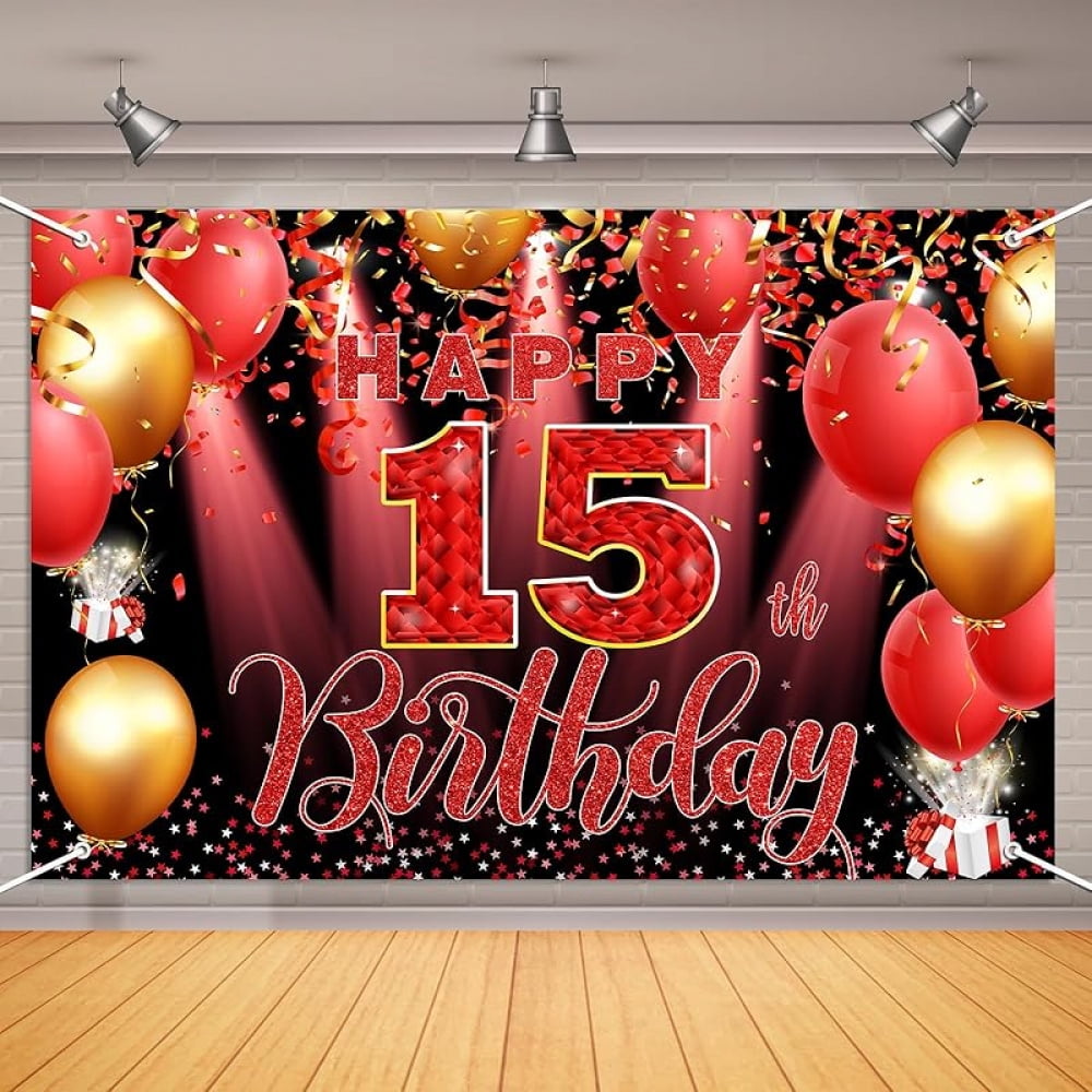 15th Birthday Decorations Backdrop Banner for Girls 6x4ft Red Cheers to ...