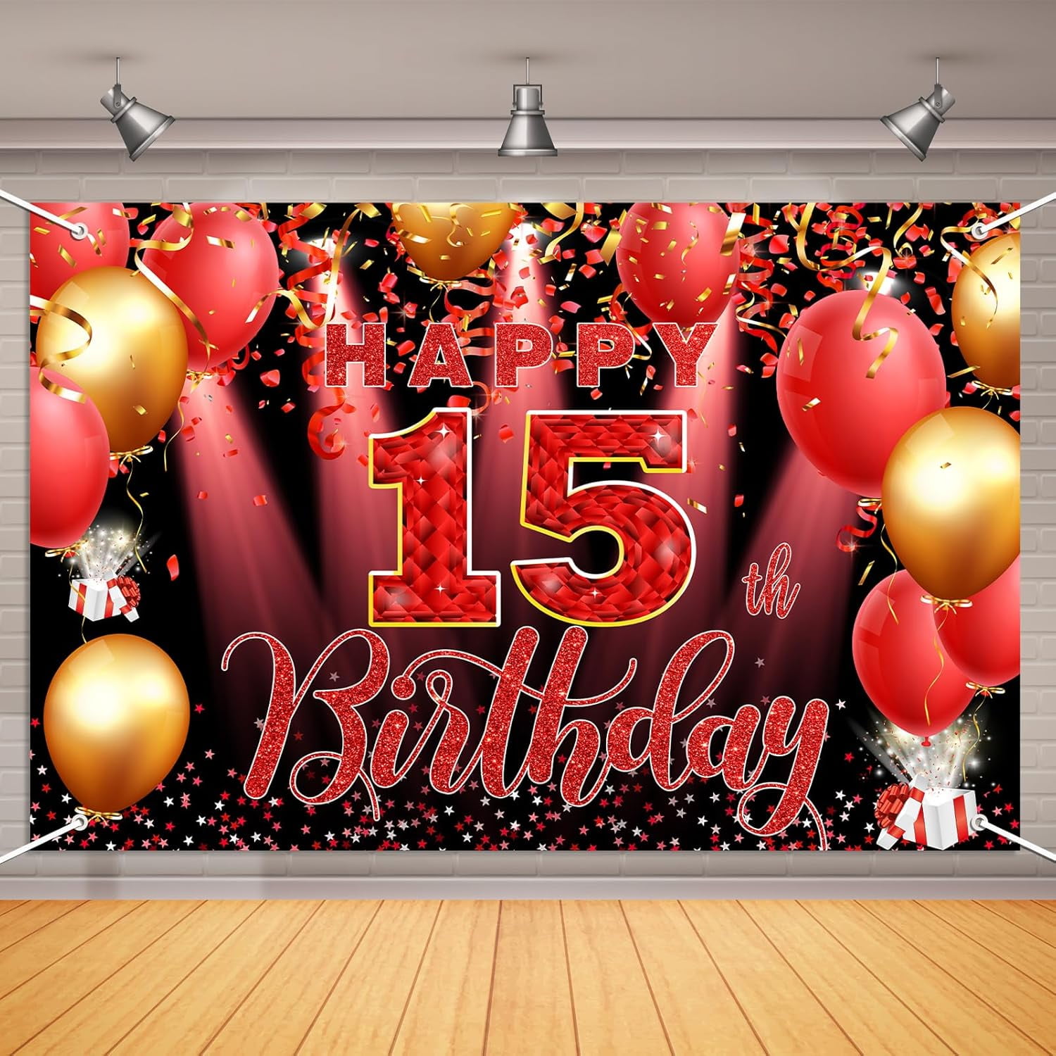 15th Birthday Decorations Backdrop Banner for Girls Red Cheers to 15 ...