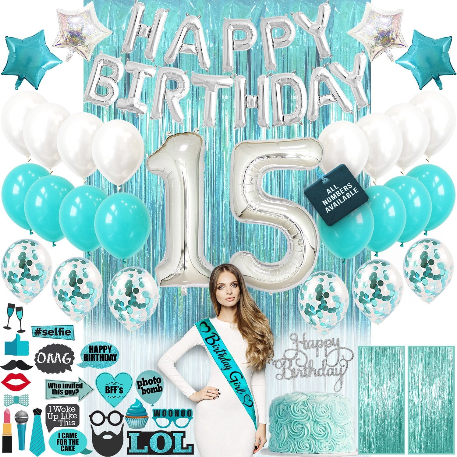 15th Birthday Decorations Quinceanera Party Supplies, 15th Teal Green ...