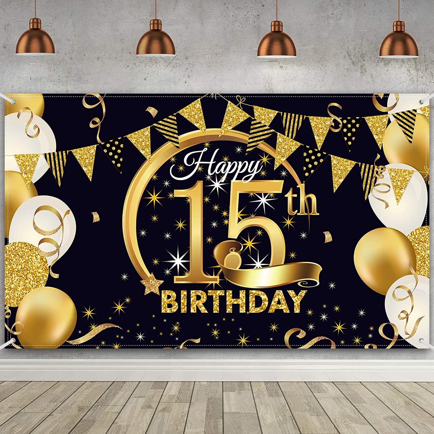 15th Birthday Party Decoration, Extra Large Fabric Black Gold Sign ...