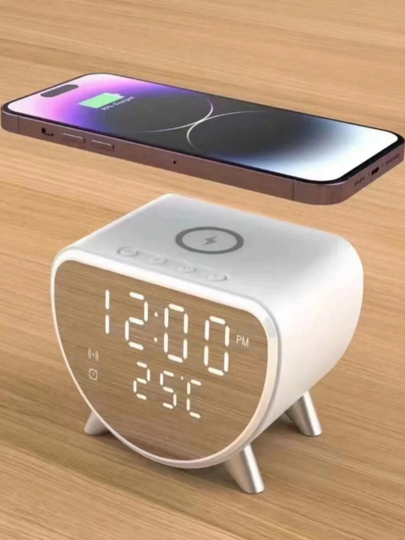 15w three-in-one wireless charger with clock, alarm clock, thermometer ...