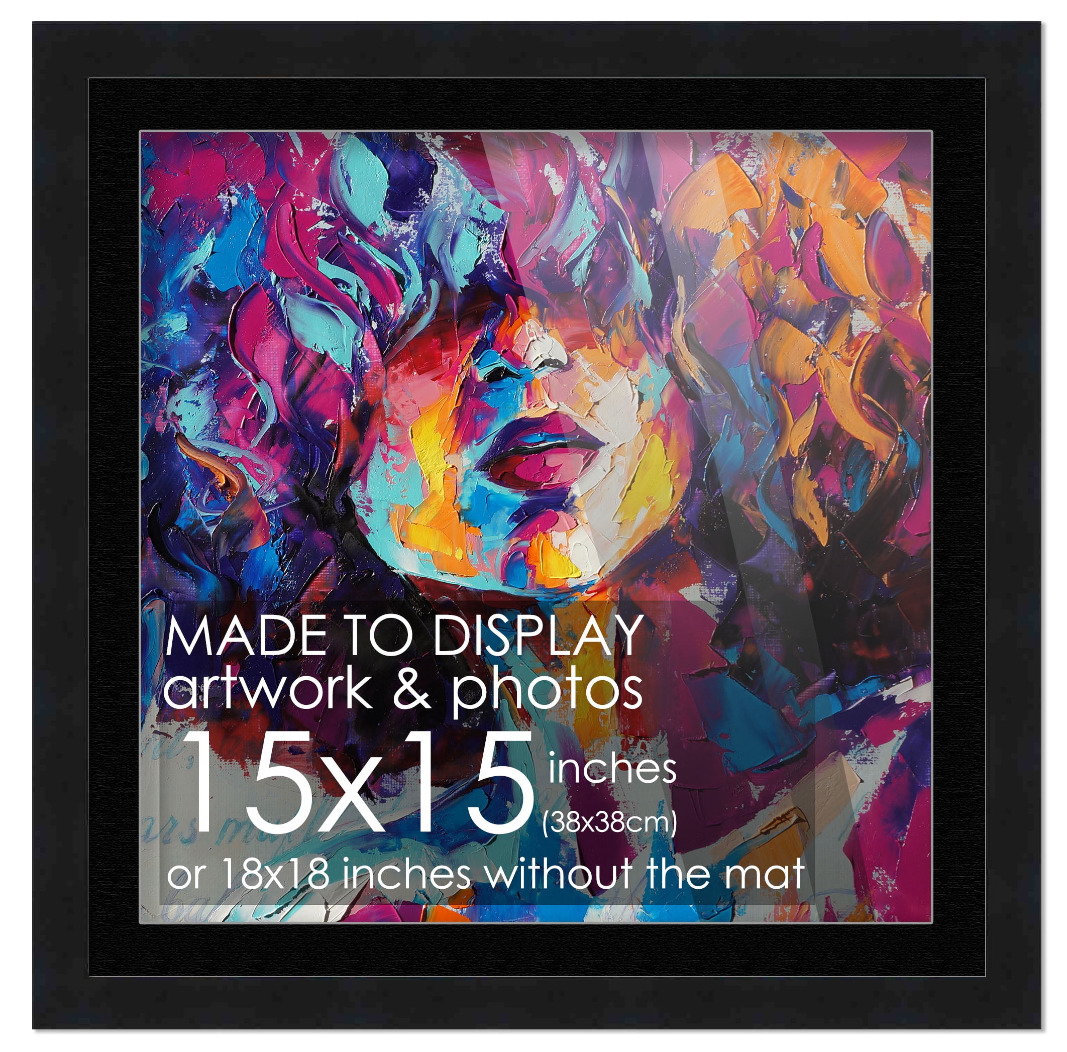 15x15 Frame Black Matted for 15x15 Picture or 18x18 Art Poster Without ...