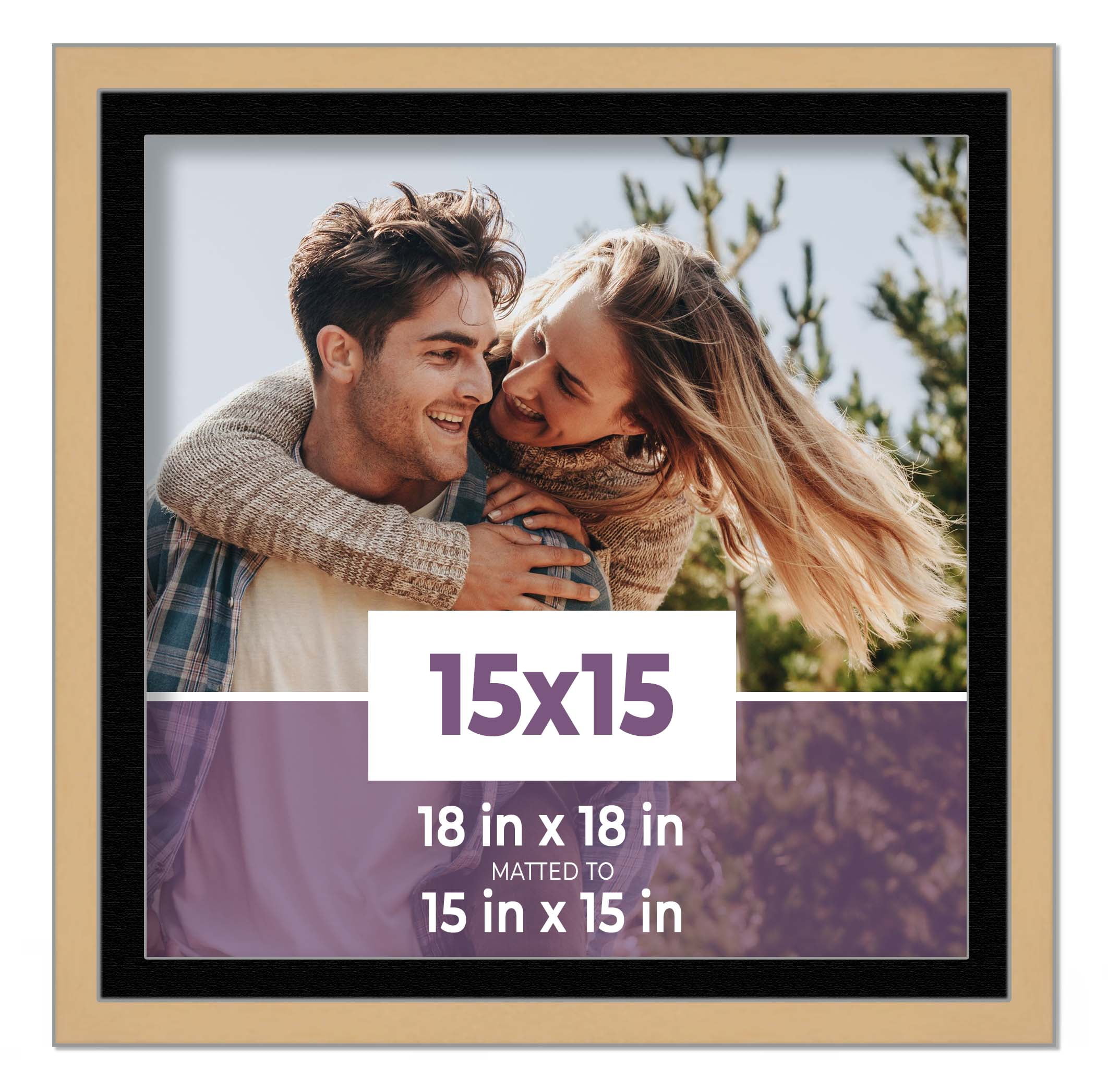 15x15 Frame Natural With Black Picture Mat For 15x15 Photo - Natural ...
