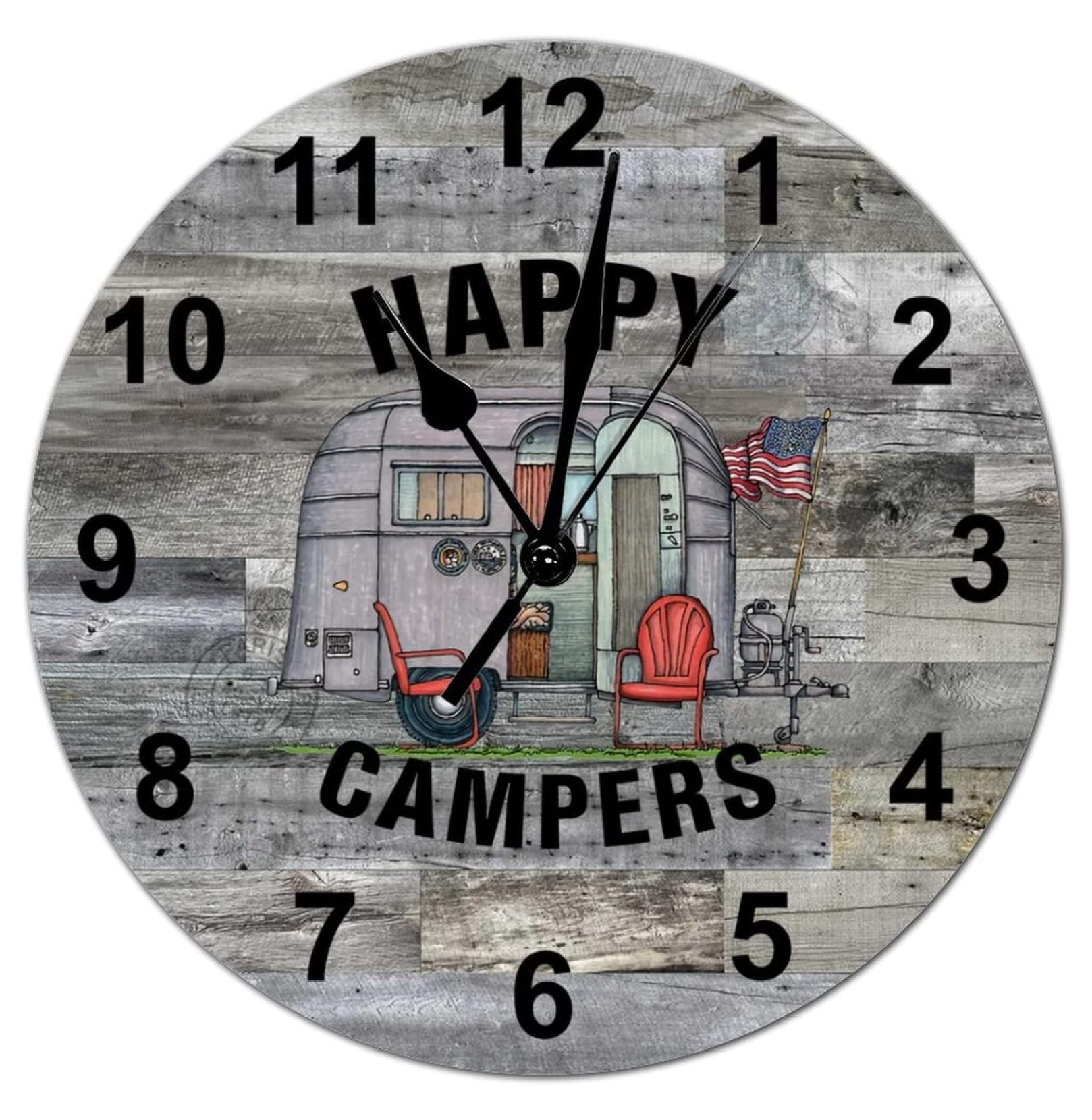 15x15in Rustic Round Wood Clock Arabic Numerals Clock Silent Non ...