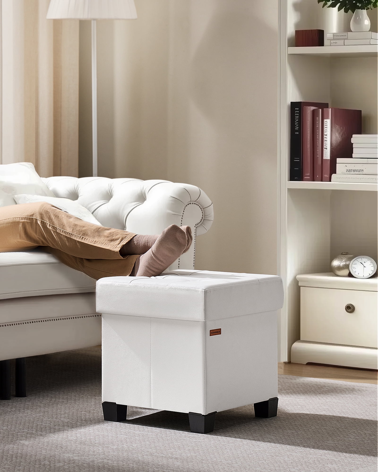SONGMICS 15x15x15.7-Inch Cube Storage Ottoman with Legs. 10 Gal (37 L ...