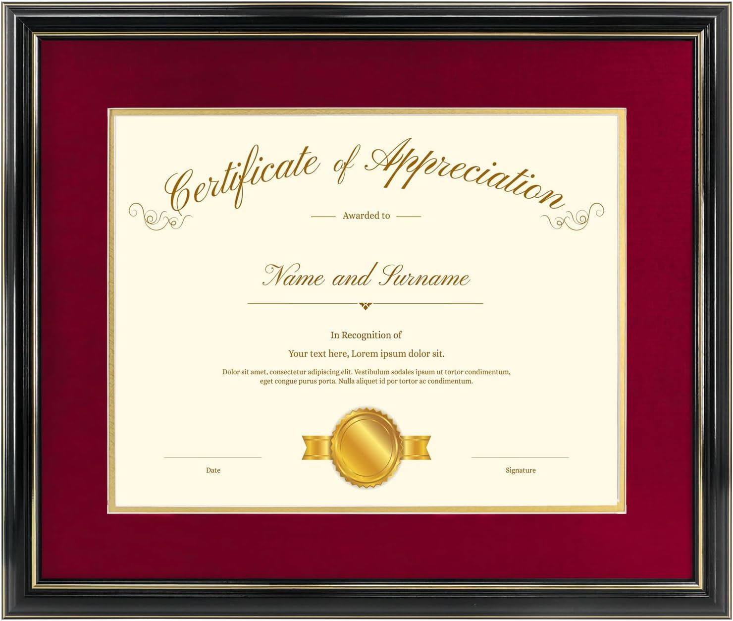 15x18 Black Gold & Red Color Document Frame for 11x14 Diploma ...