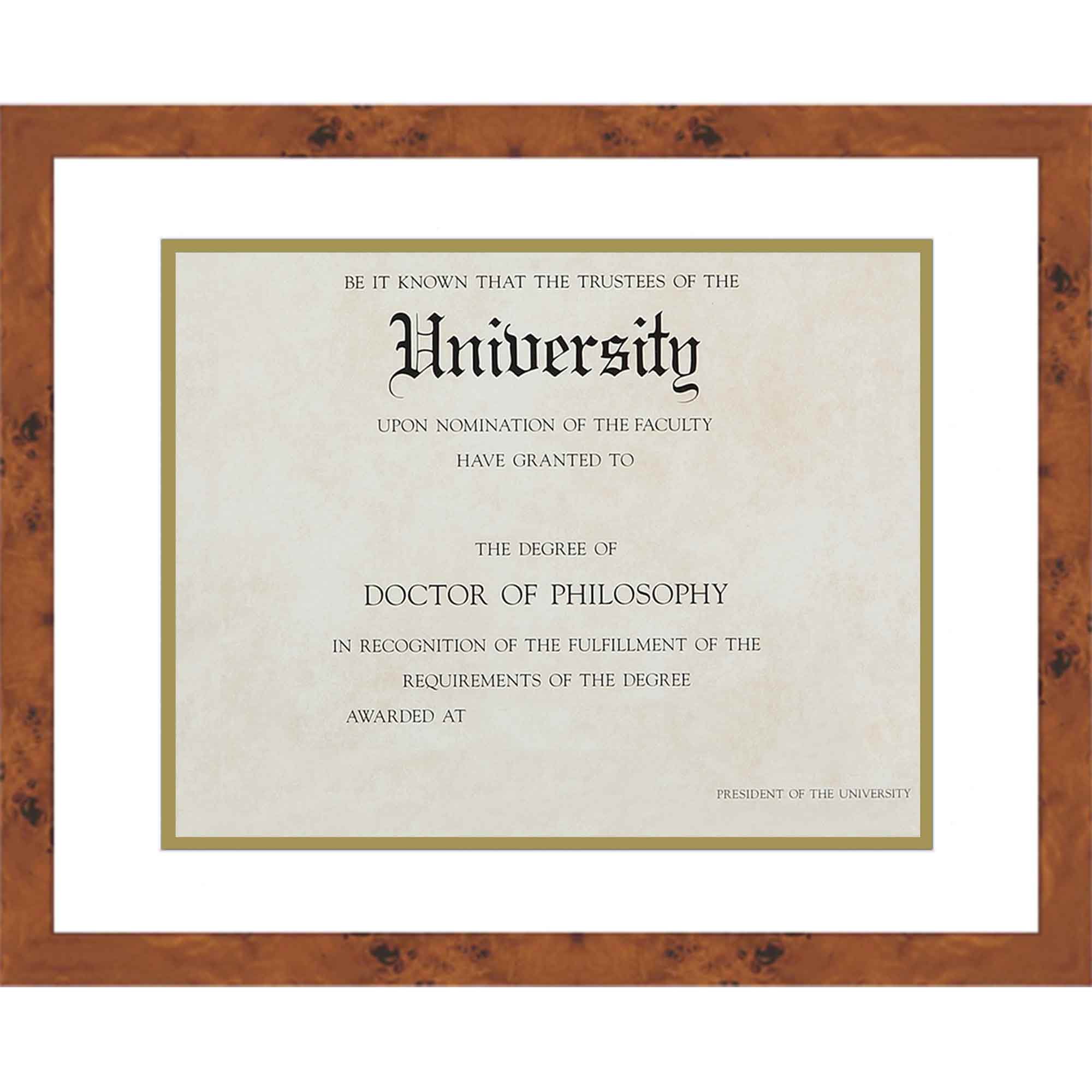 15x18 Brown Diploma Frame - White on Gold Double Mat - Displays 11x14 ...