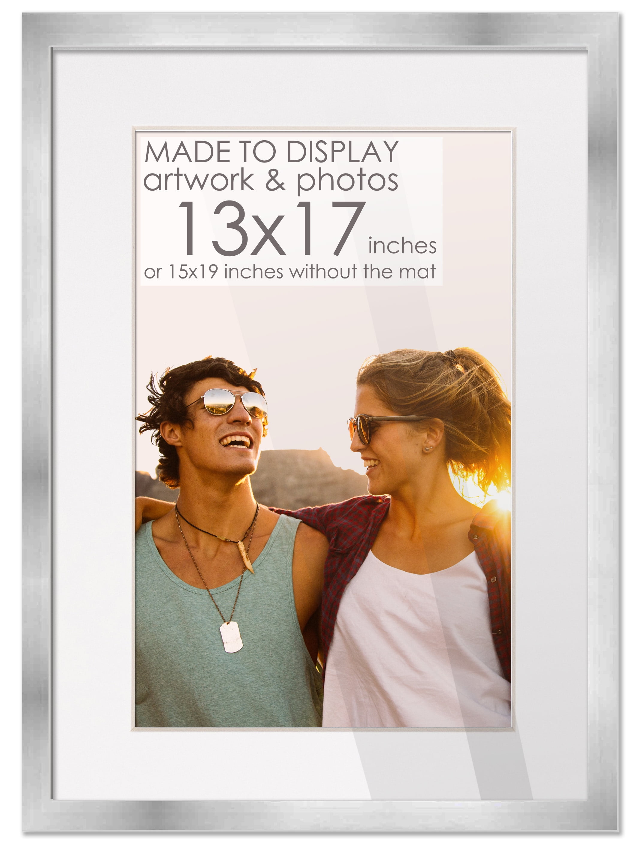 15x19 Silver Picture Frame with 12.5x16.5 White Mat Opening for 13x17 ...