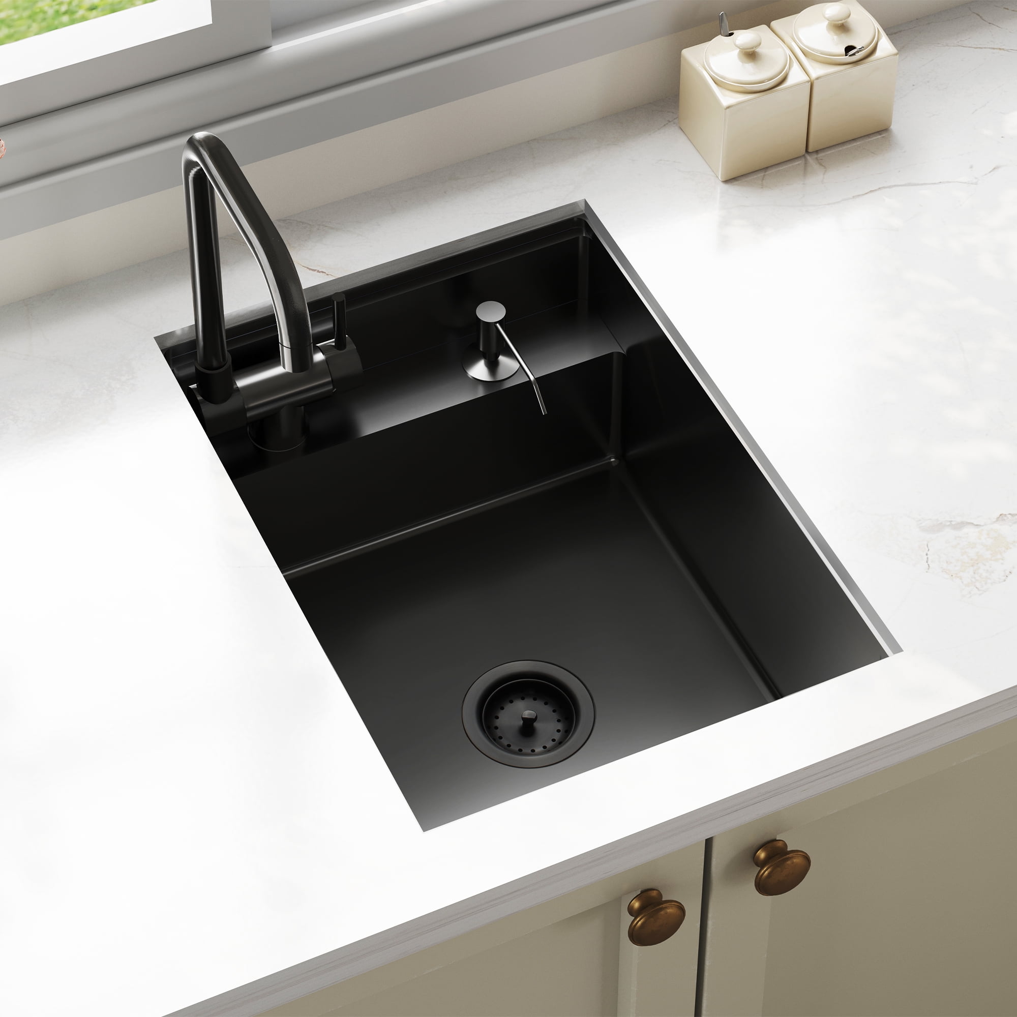 15x20 Inch Black Hidden Concealed Kitchen Bar Sink with Folding Faucet ...