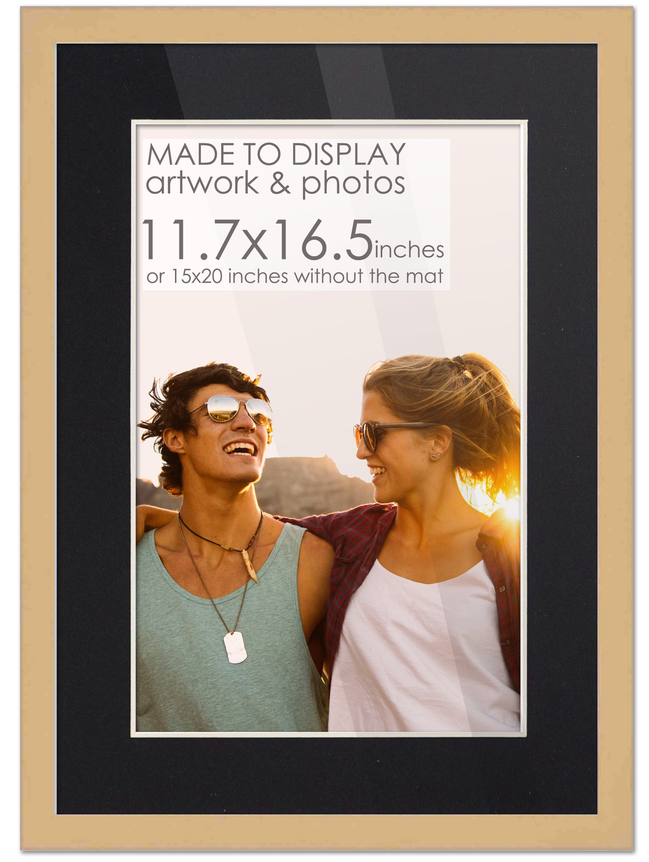 15x20 Natural Picture Frame with 11.2x16 Black Mat Opening for 11.7x16 ...