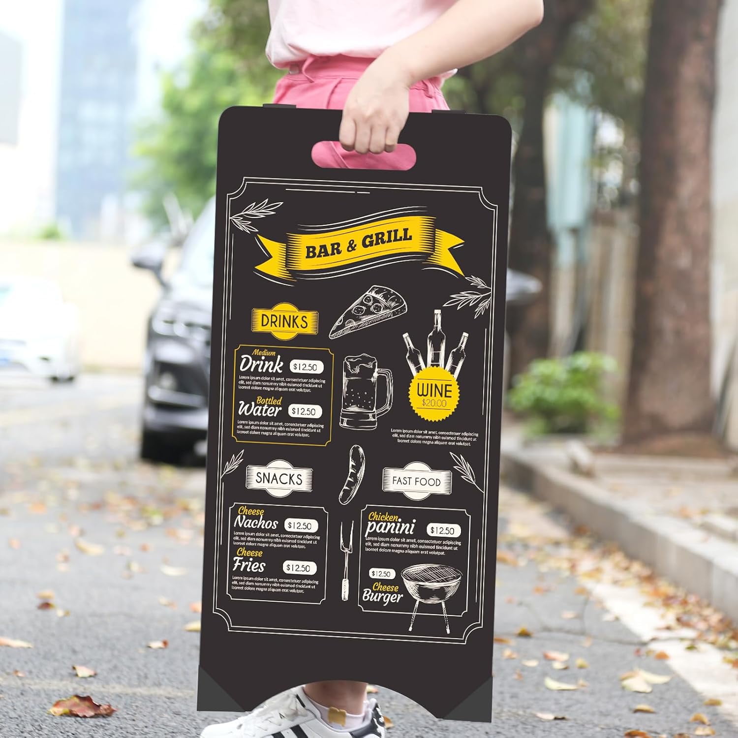 15x30" Foldable Sidewalk Chalkboard Sign, Double-Sided Large Blackboard ...