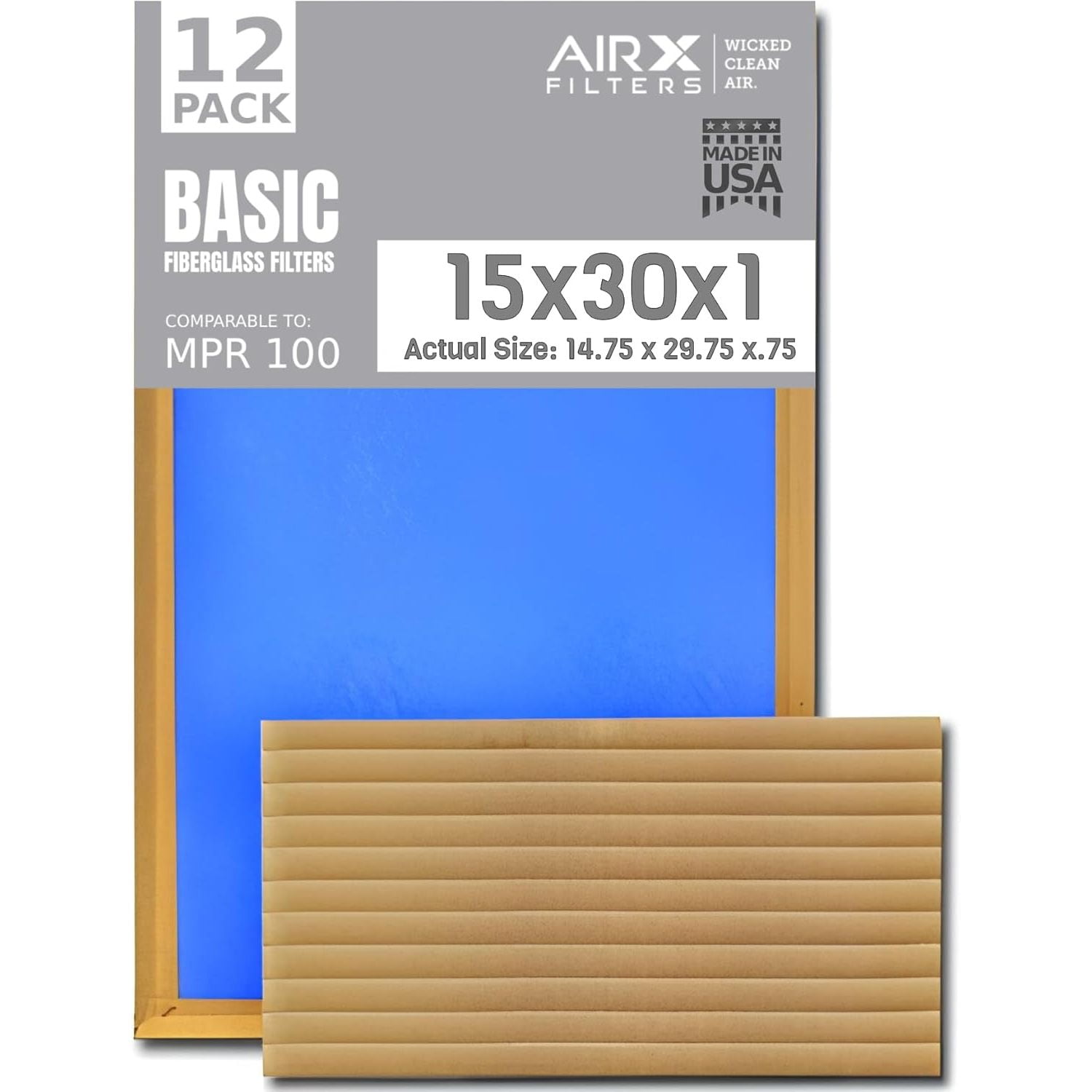 15x30x1 Air Filter Comparable to MPR 100 Basic Economy Furnace Filters ...