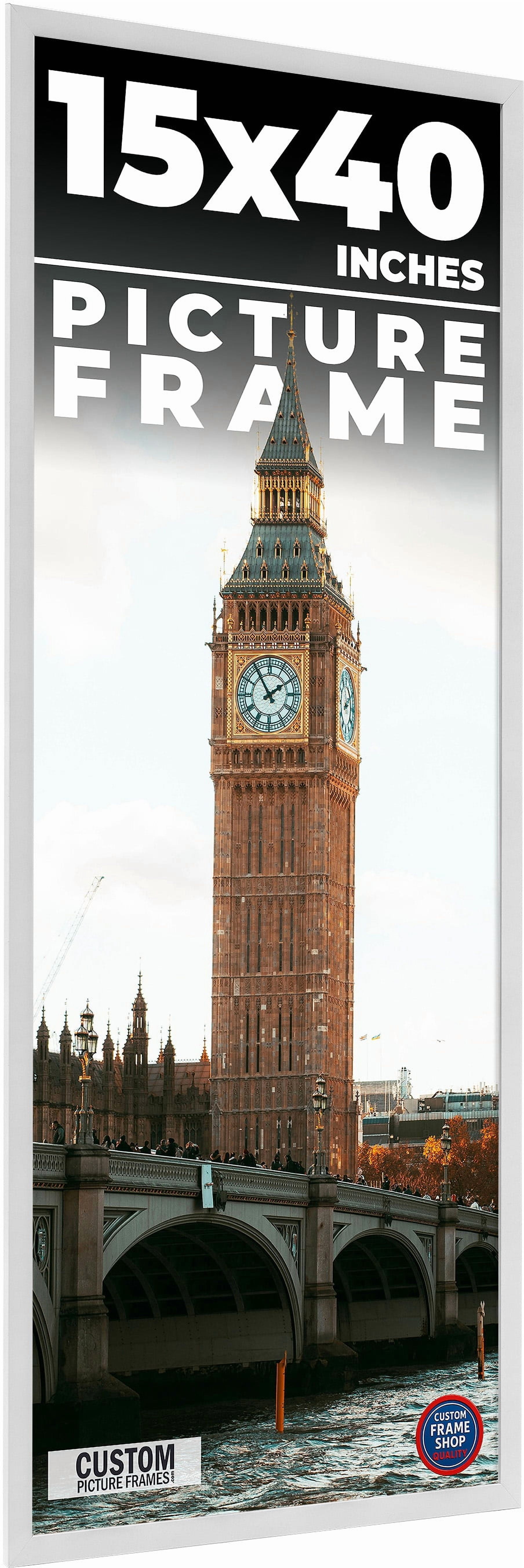 15x40 Frame White Solid Wood Picture Frame Includes UV Acrylic Shatter ...