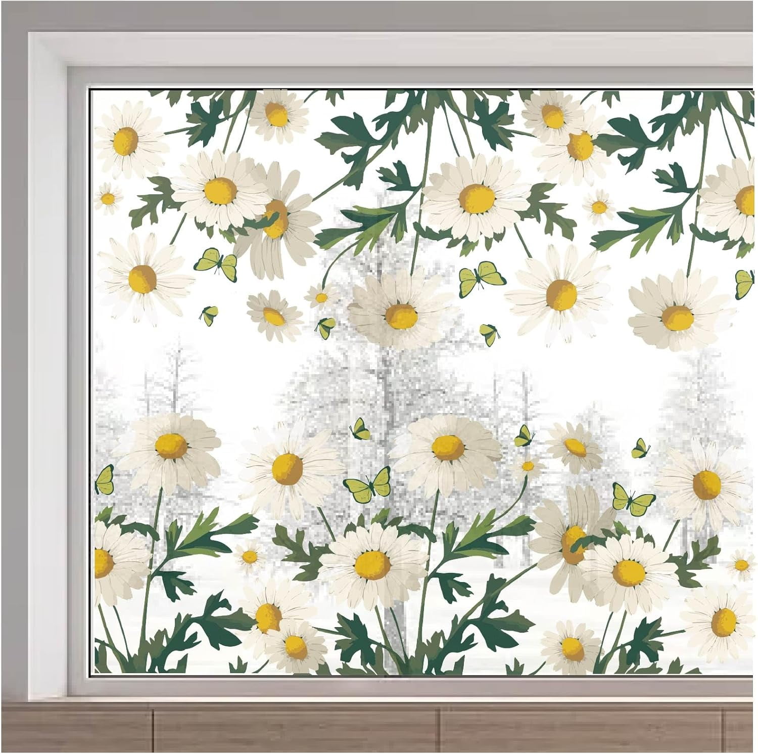 15x46 Inch Daisy Flower Window Sticker Large White Floral Butterfly ...
