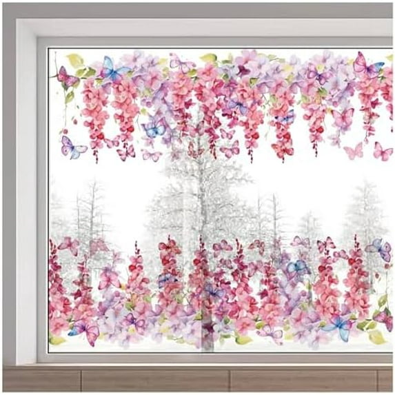 15x46inch Large Window Sticker Red Pink Flowers Butterfly Spring PVC ...