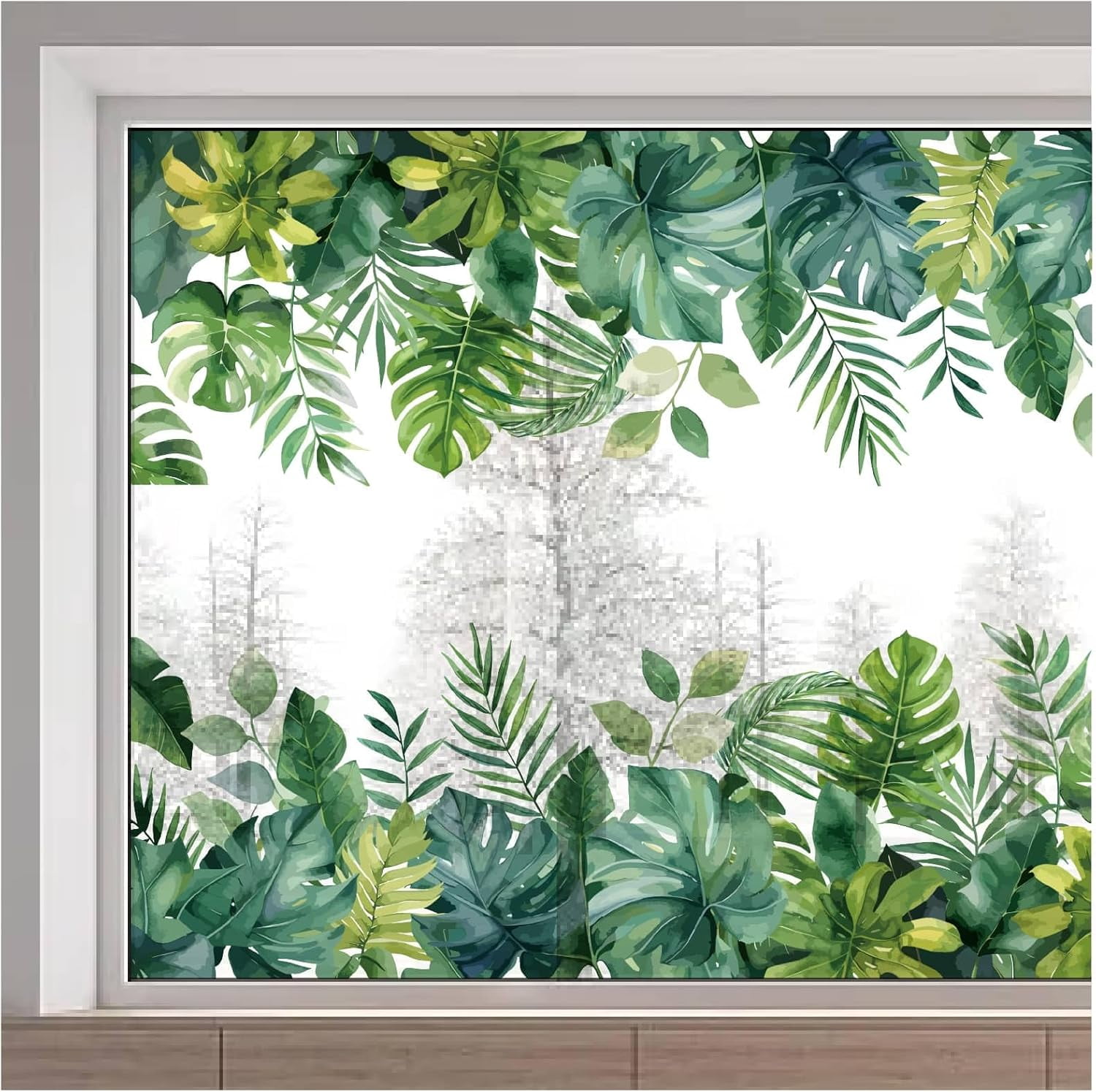 15x46inch Tropical Window Glass Decals Static Non Adhesive Green Plant ...