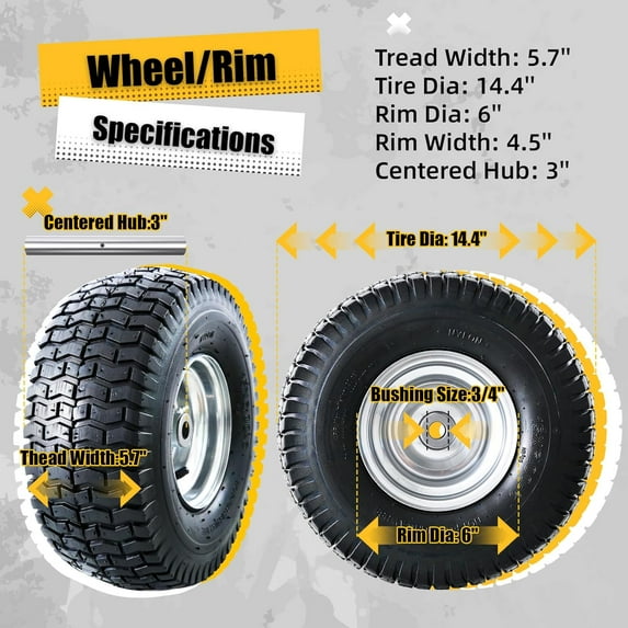 15x6.00-6 Lawn Mower Tires and Wheel Assembly, Front Tires Replacement ...