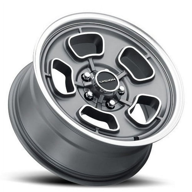 15x7 American Muscle 148 Shift Grey Machined/Lip Wheel 5x4.75 (-7mm ...