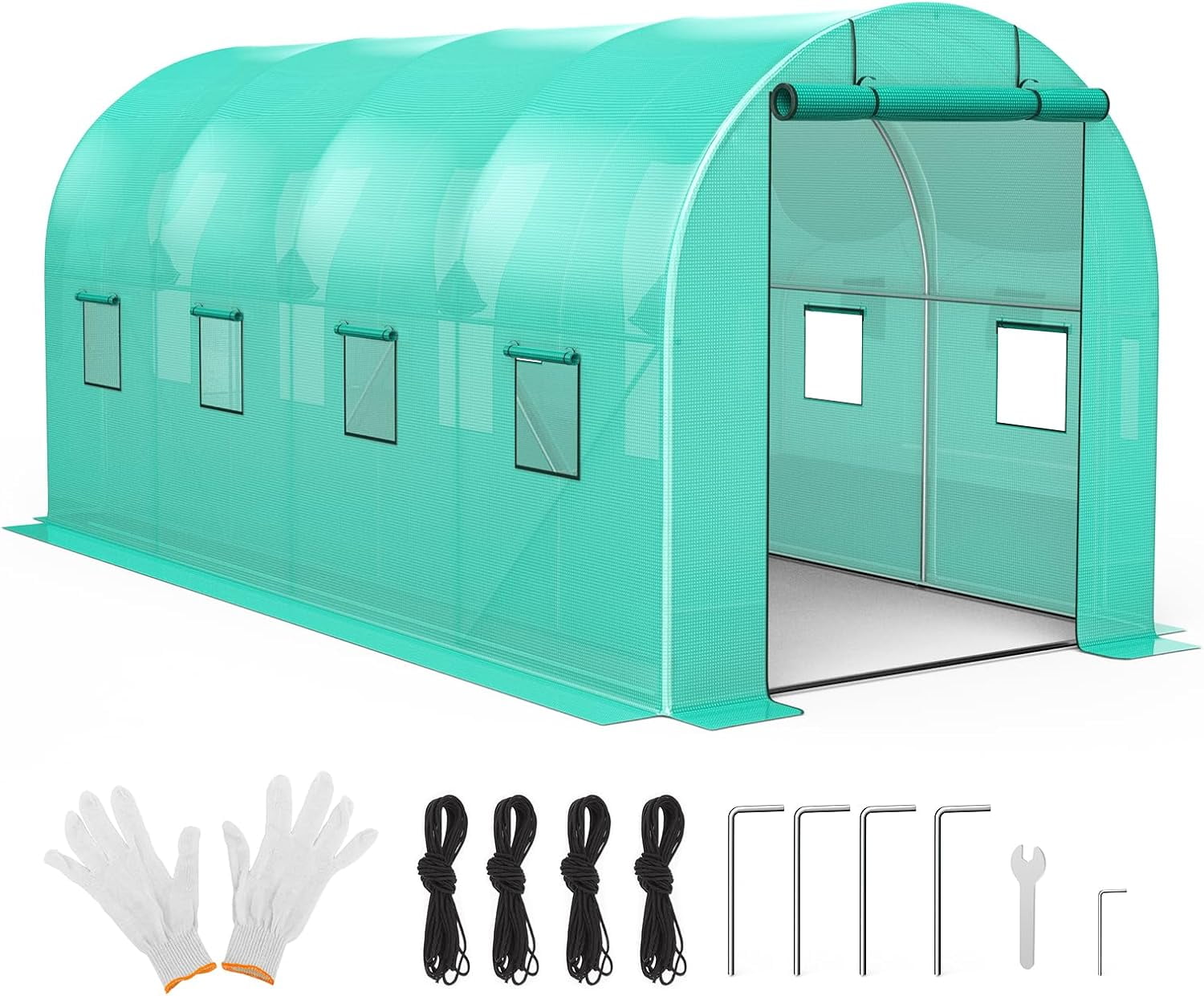 15x7x7 ft Walk-in Tunnel Greenhouse with Galvanized Steel Frame & 8 ...