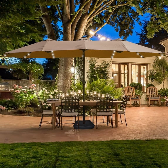 15x9 FT Rectangular Patio Umbrella with Solar Lights, Double-Sided ...