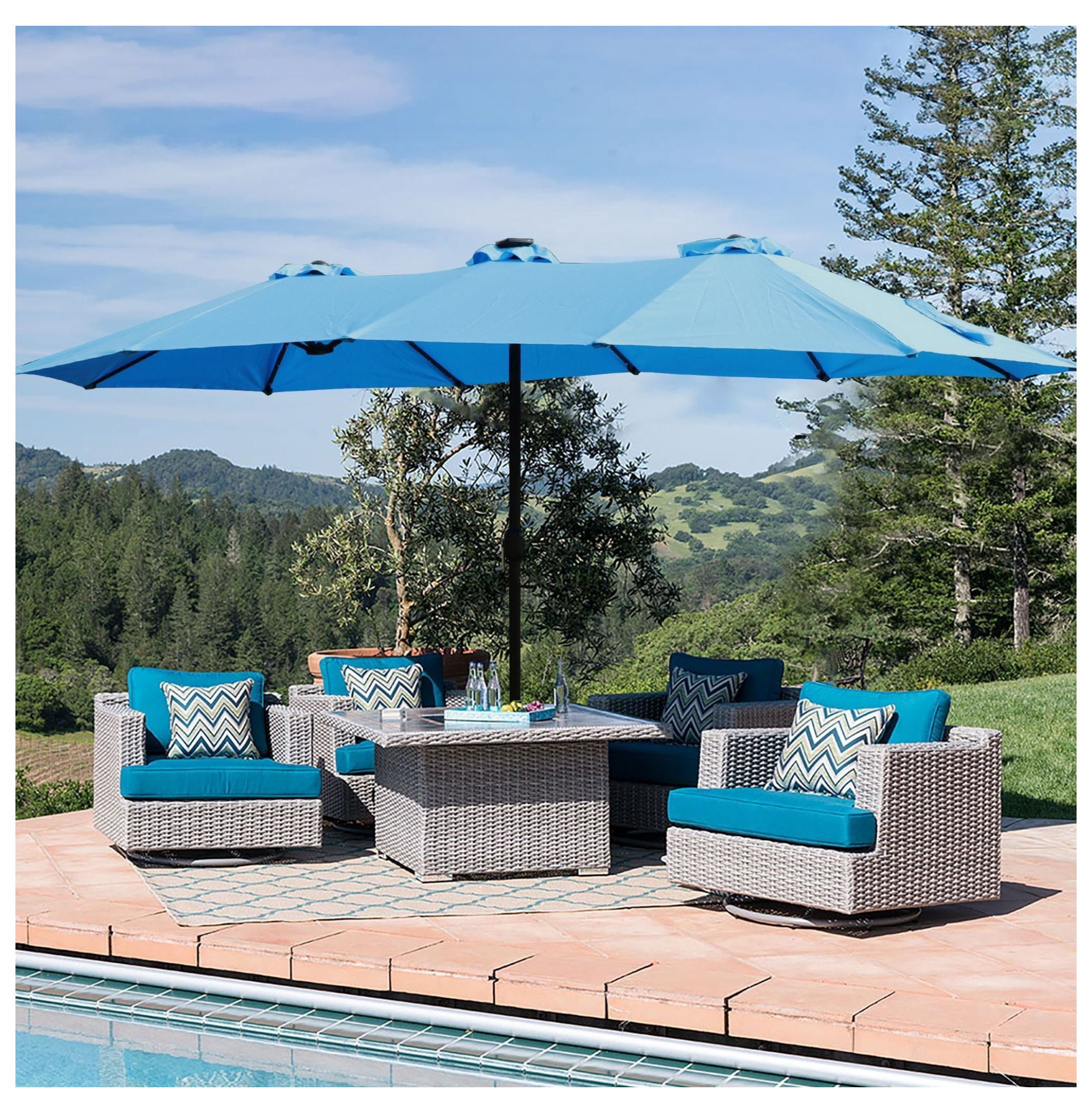 15x9ft Patio Umbrella Double-Sided Rectangular Outdoor with Lights ...