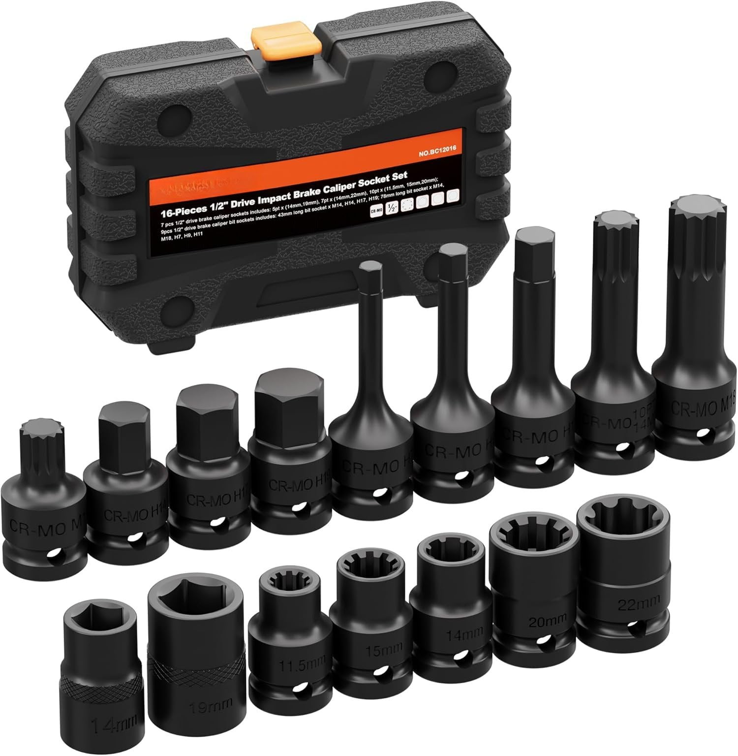 16- 1/2" Drive Impact Caliper Socket & Bit Set, Professional Grade ...