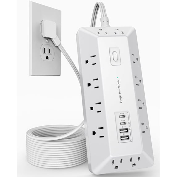 16 in 1 Surge Protector Power Strip with 4 USB (2 USB C) and 12 AC ...