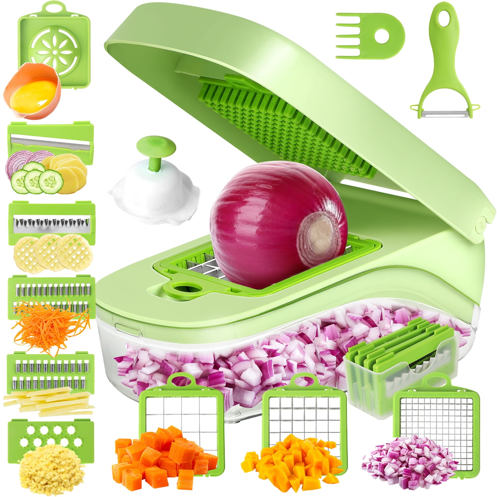Zacenei 16-in-1 Vegetable Chopper, Food Chopper with Container, 8 ...