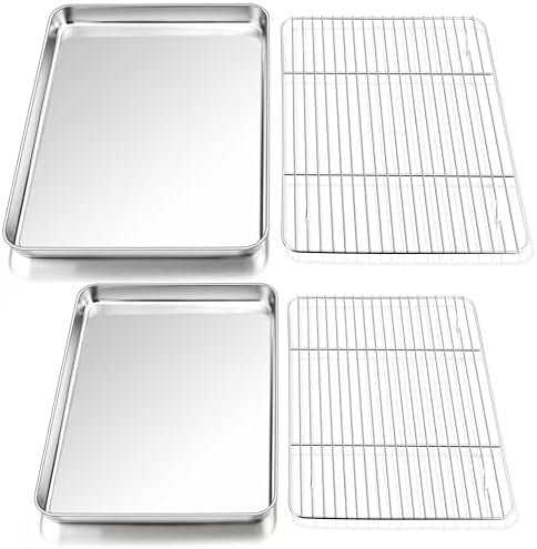 16 + 12.5 Inch Stainless Steel Baking Sheet with Rack Set (2 Pans+ 2 ...