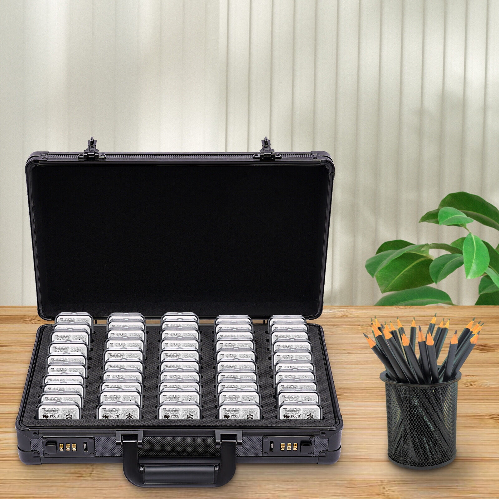 16.14*9.84 Black Rectangular Coin Storage Holder Box Compartments 50 ...
