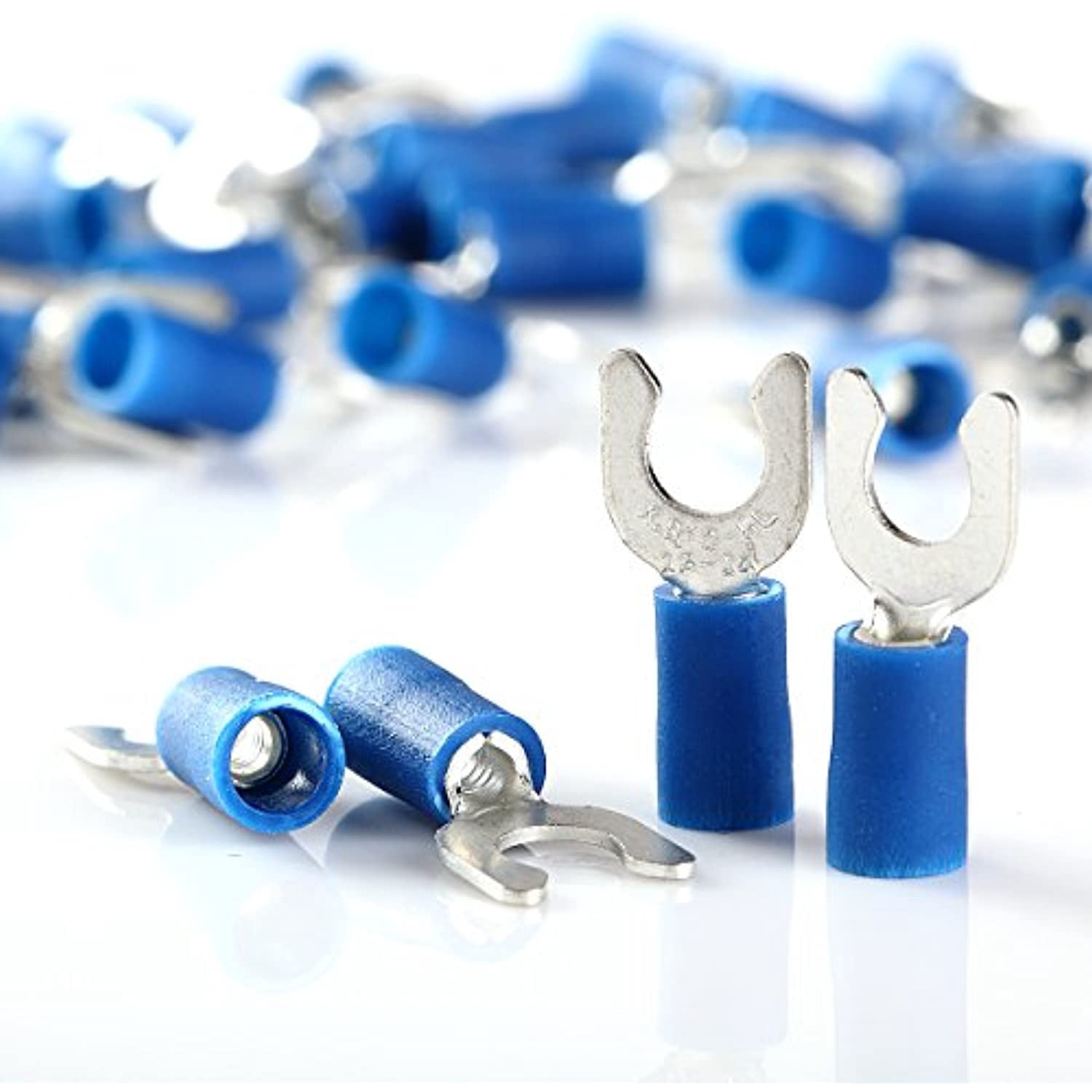 16-14 GAUGE VINYL LOCKING SPADE # 10 CONNECTOR BLUE CRIMP TERMINAL AWG ...