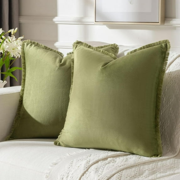 16×16 Inch Velvet Fringe Throw Pillow Cover 2-Pack Soft Textured ...
