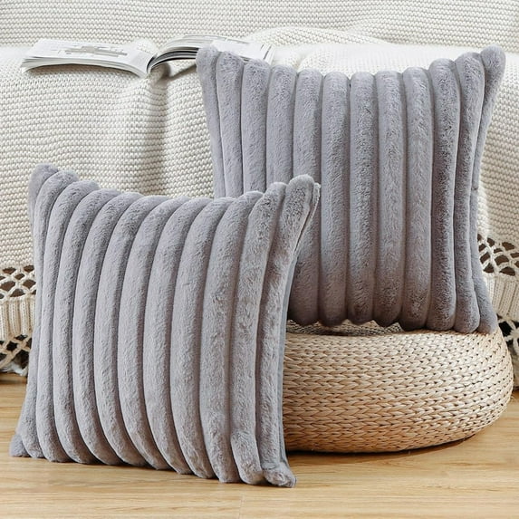 16×16Inch Plush Ribbed Throw Pillow Cover 2-Pack Soft Textured ...