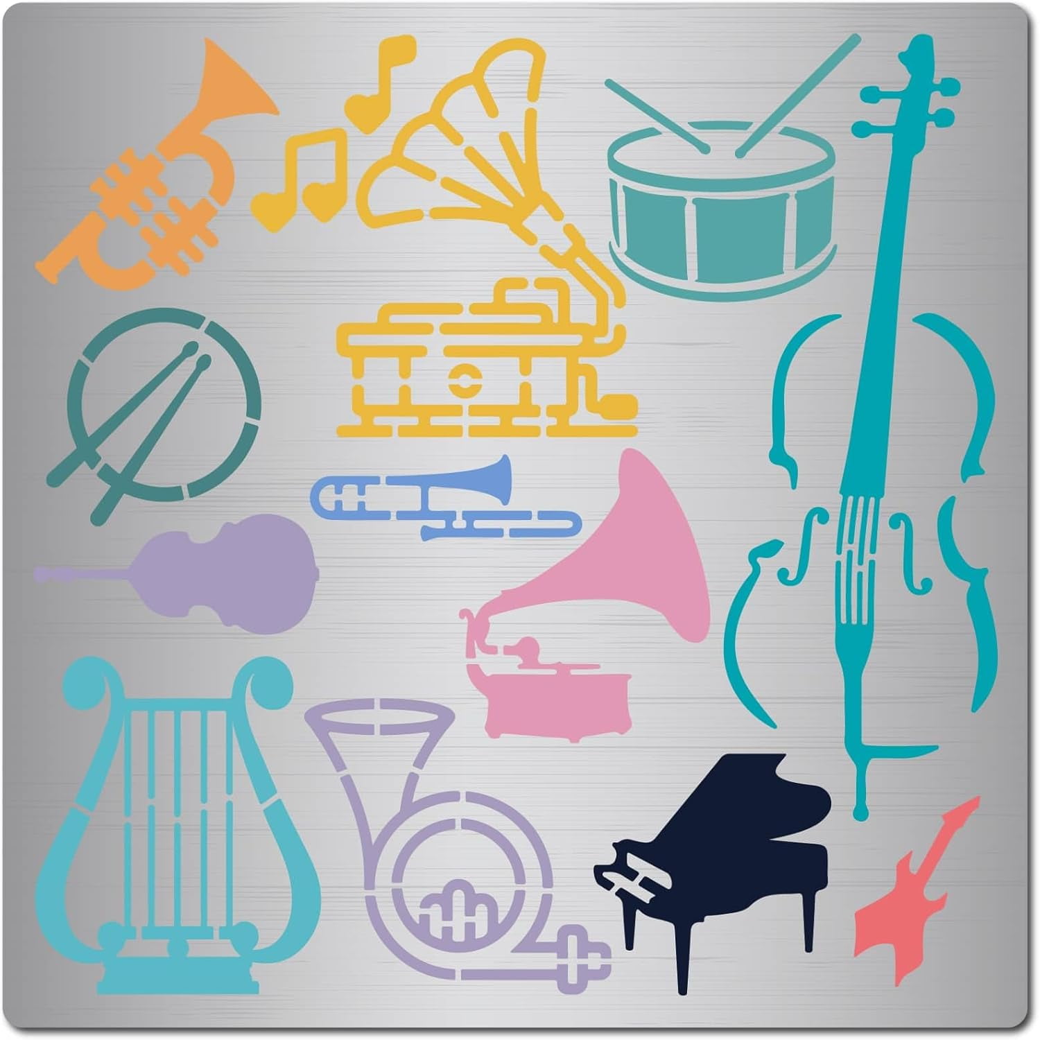 16 * 16cm Musical Instruments Stencils Metal Journal Stencil Music ...