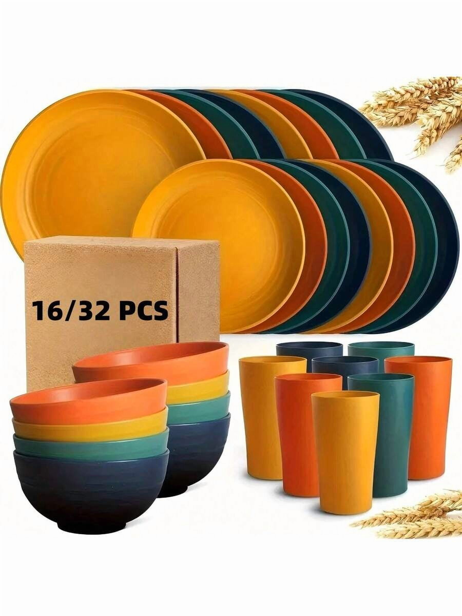 16/17/32pcs Wheat Straw Unbreakable Dinnerware Set Service for 4/8 ...