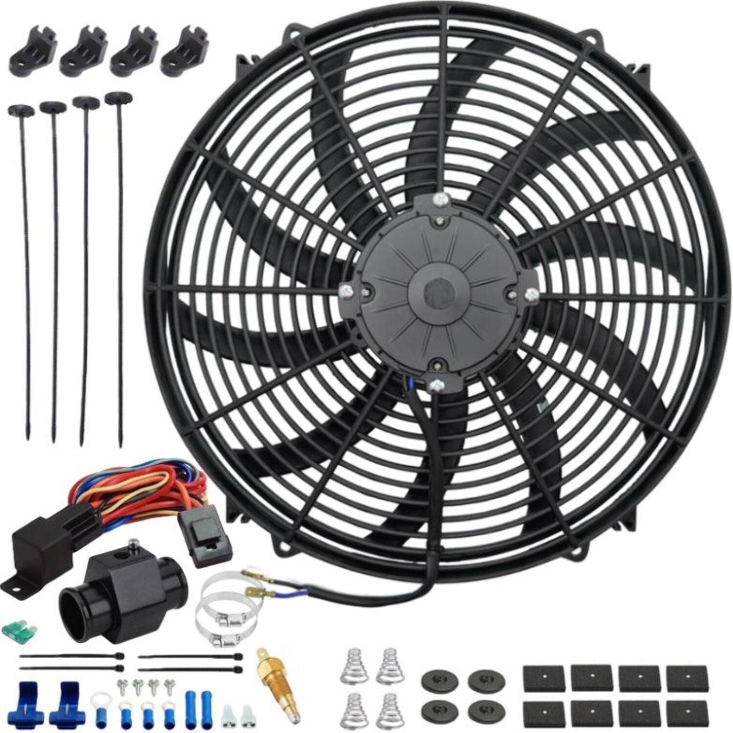 16-17 Inch 180w Electric Fans Radiator Hose Ground Thermostat Wiring Kit - Walmart.com