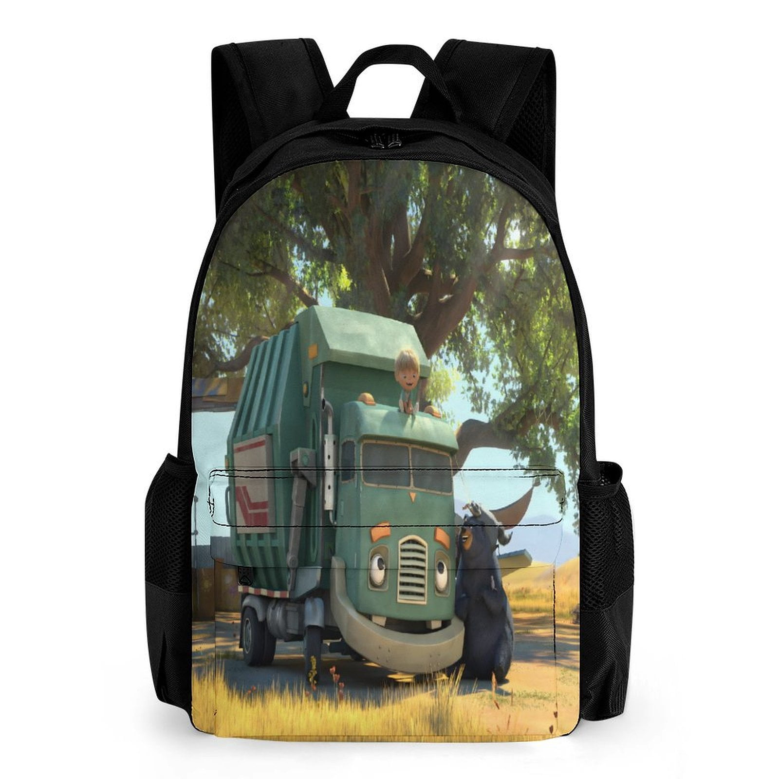 16.1In Trash Green Truck Backpack with Front Pocket Cartoon Backpack ...