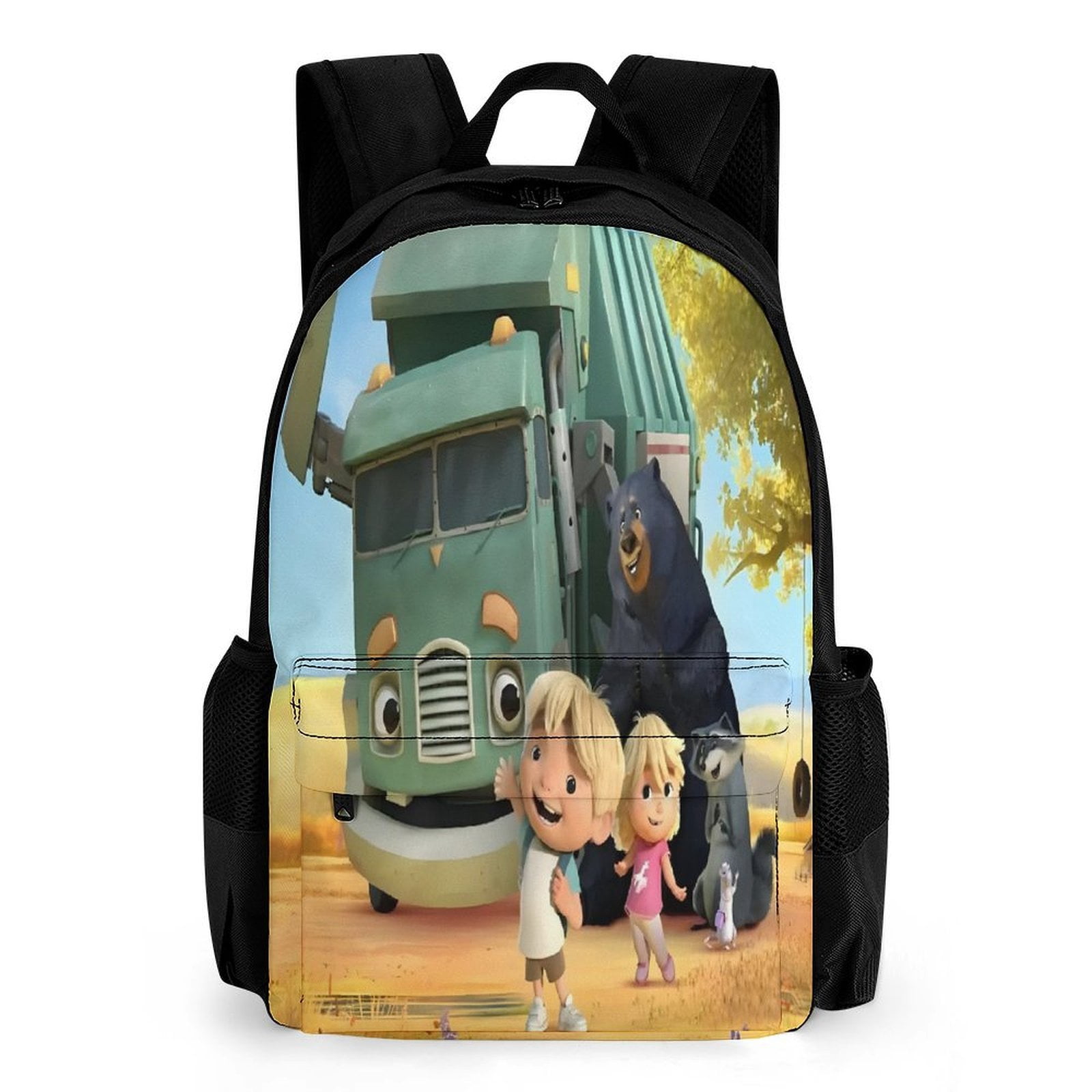 16.1In Trash Green Truck Backpack with Front Pocket Cartoon Backpack ...
